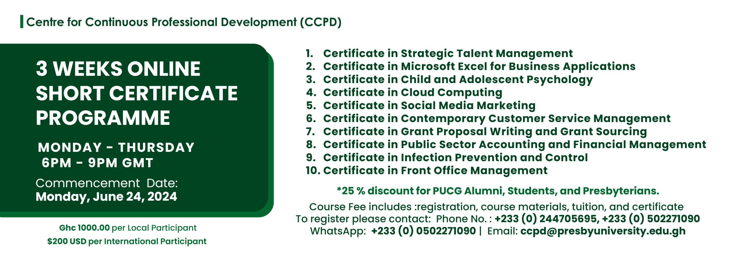 CCPD 12th Edition of Online Certificate Programme | Presbyterian ...